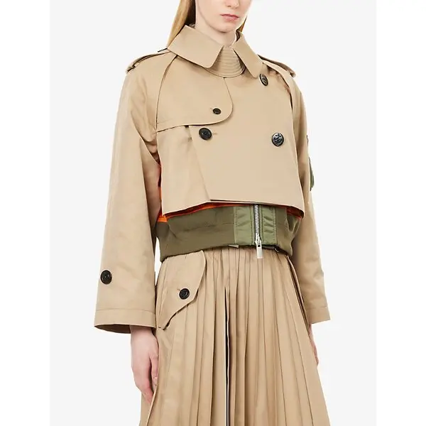Sacai Layered Blouson Cotton-gabardine And Woven-twill Jacket - Beige