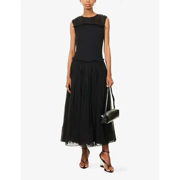 ABADIA Sera Plissé-pleated Silk Midi Dress