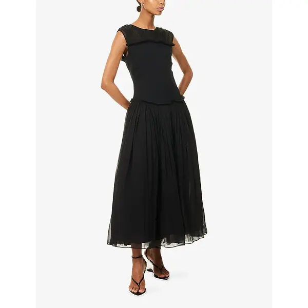 ABADIA Sera Plissé-pleated Silk Midi Dress