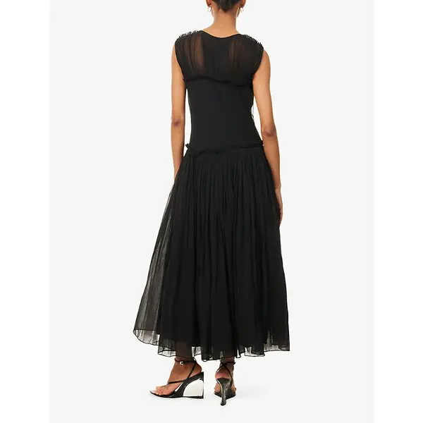 ABADIA Sera Plissé-pleated Silk Midi Dress
