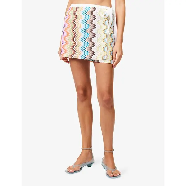 Missoni Chevron Print Wrap-over Jersey Mini Skirt