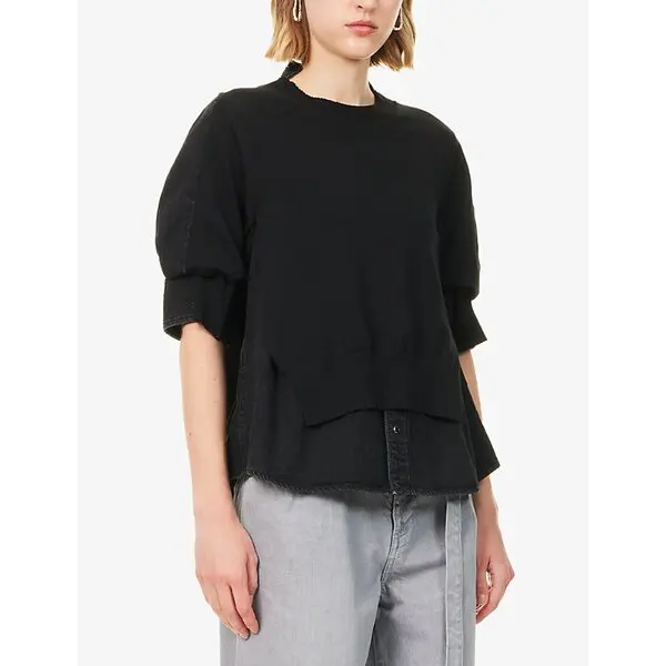 Sacai Layered Knit And Denim Top - Black