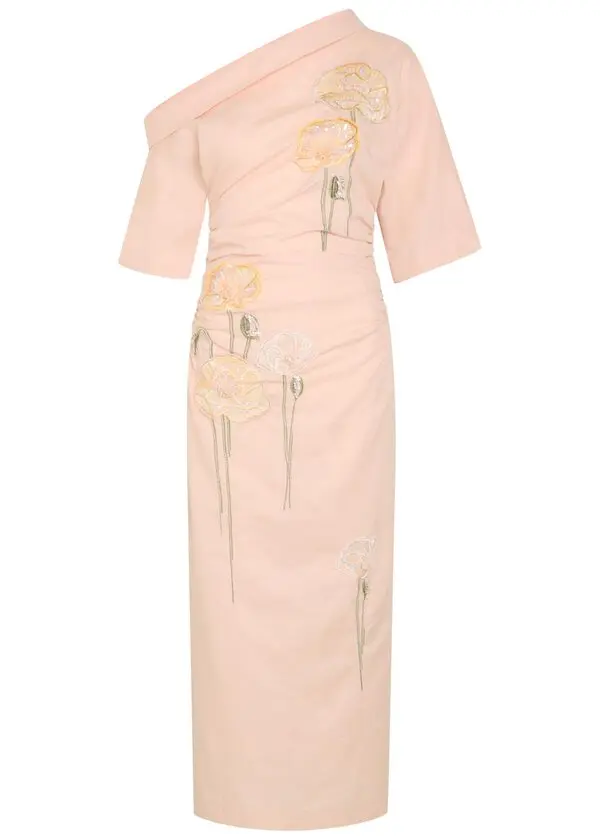 Bernadette Bowery Floral-embroidered Cotton-blend Midi Dress - Pearl
