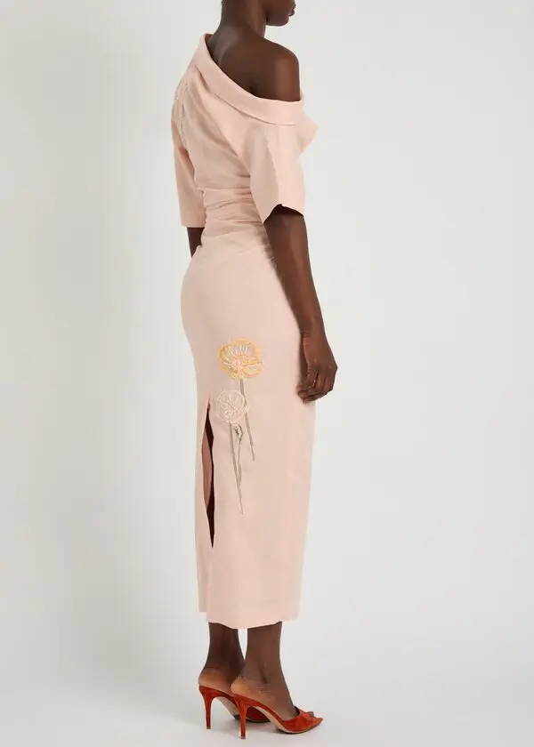 Bernadette Bowery Floral-embroidered Cotton-blend Midi Dress - Pearl