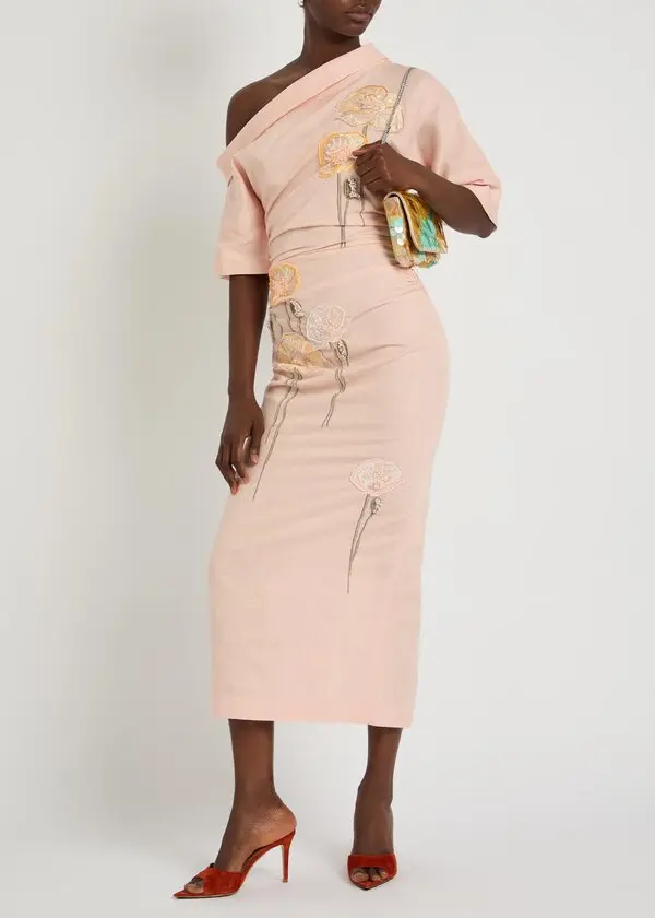 Bernadette Bowery Floral-embroidered Cotton-blend Midi Dress - Pearl