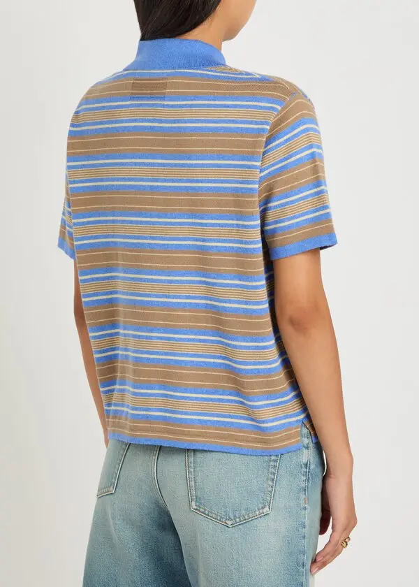 Guest In Residence Striped Cotton And Cashmere-blend Polo Shirt - Blue