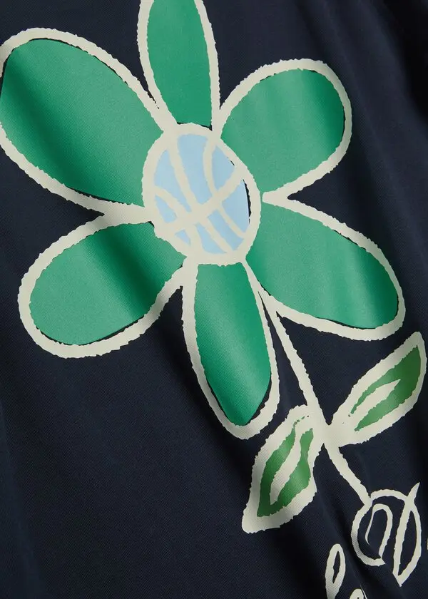 LES DEUX Flower Printed Cotton T-shirt - Navy
