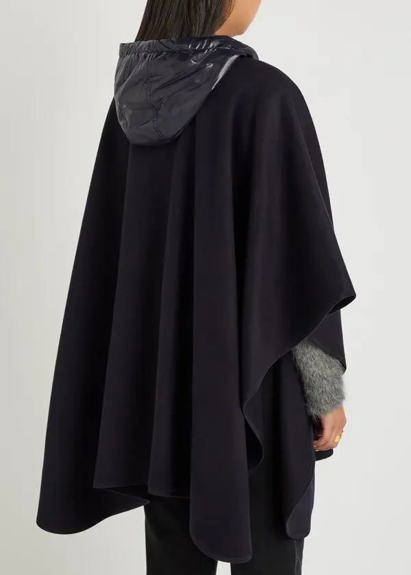 Moncler Hooded Belted Wool-blend Cape Coat - Navy