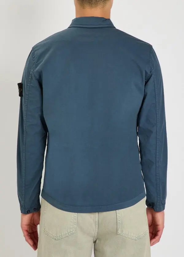 Stone Island Logo-appliquéd Stretch-cotton Overshirt - Blue Dark