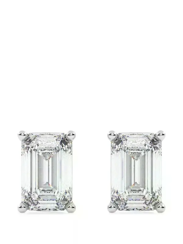 Diamond Essentials 14k White Gold Emerald-cut Solitaire Diamond Earrings - Silver