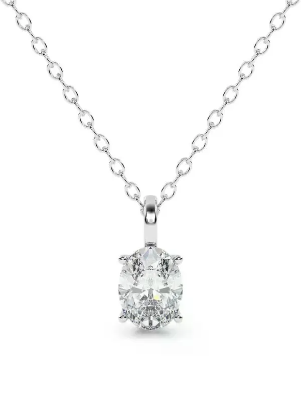 Diamond Essentials Oval-cut Laboratory-grown Diamond Solitaire Pendant Necklace - Silver