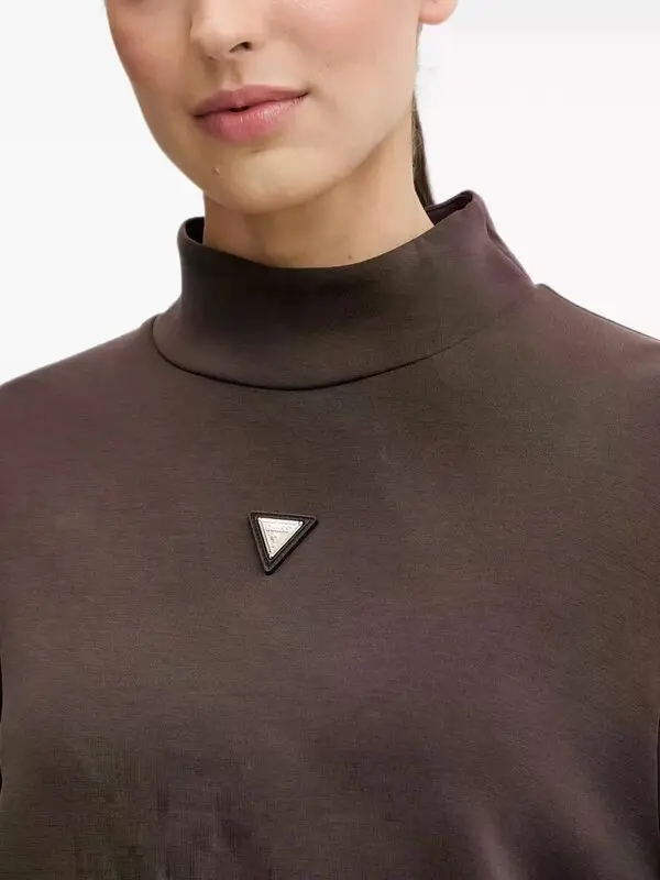 Guess Logo Plaque High Neck Sweatshirt - Brown