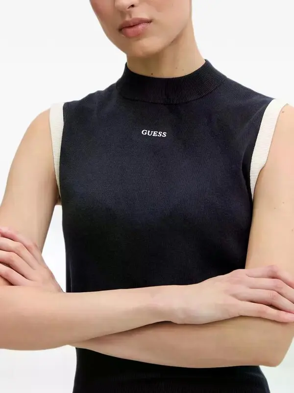 Guess Logo Print High Neck Sleeveless Top