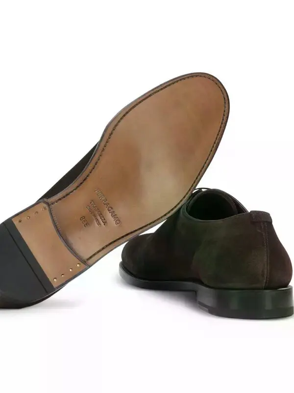 FERRAGAMO Suede Almond-toe Lace-up Shoes - Brown