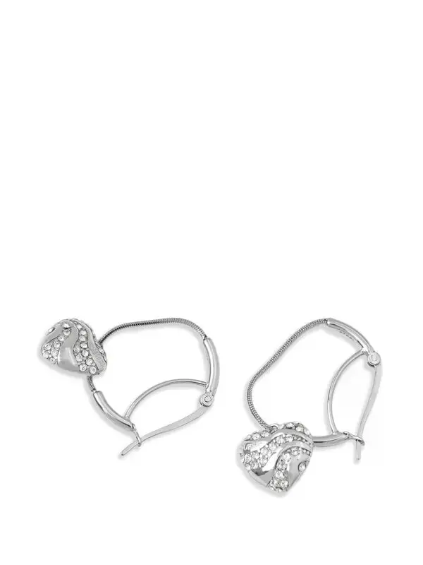 Guess Crystal Embellished Heart Motif Earrings - Silver