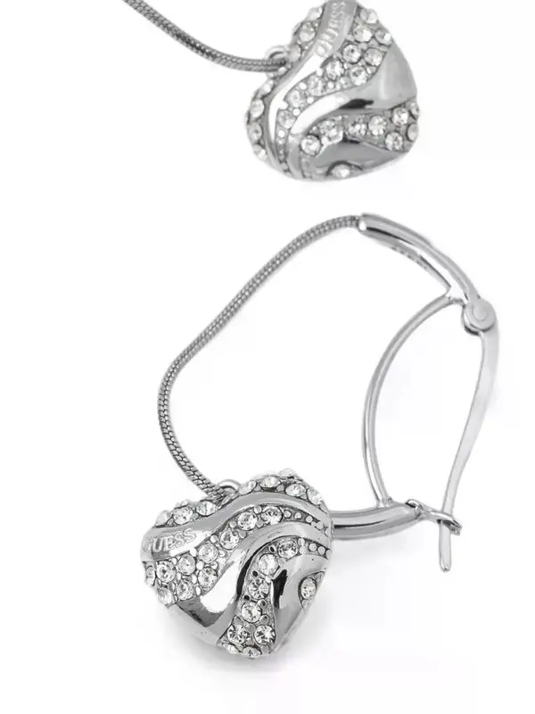 Guess Crystal Embellished Heart Motif Earrings