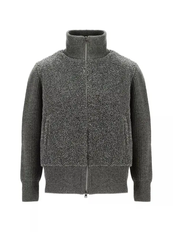 Herno Ribbed Knit Cardigan With Zip Fastening - Grey