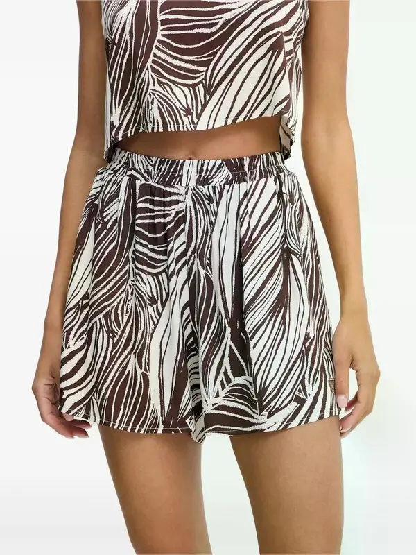 Guess Leaf-print Mini Shorts - Brown