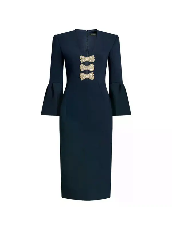 Jenny Packham Embellished Bow Bell-sleeve Midi Dress - Blue