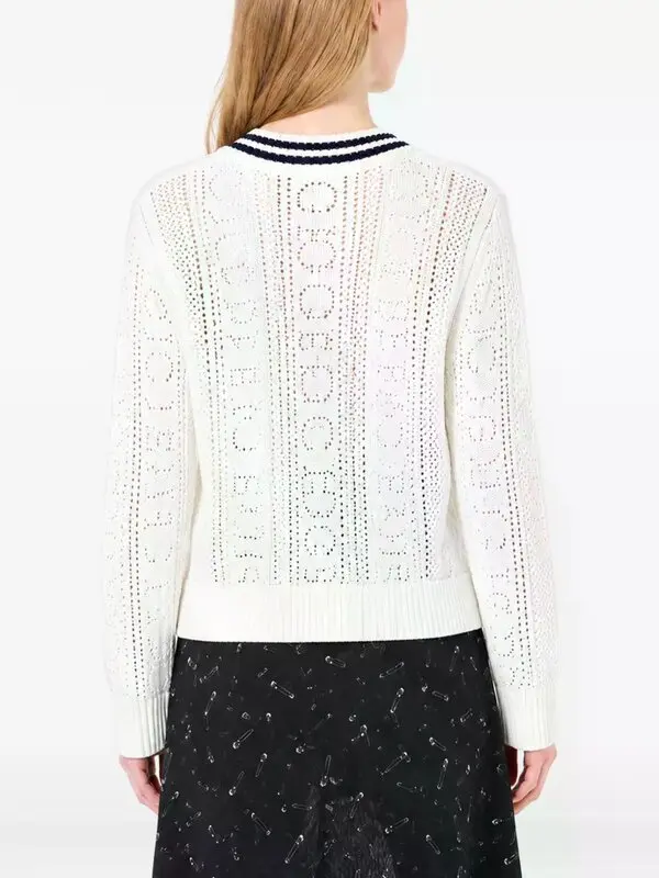 Iceberg Logo Pointelle V-neck Cardigan - White