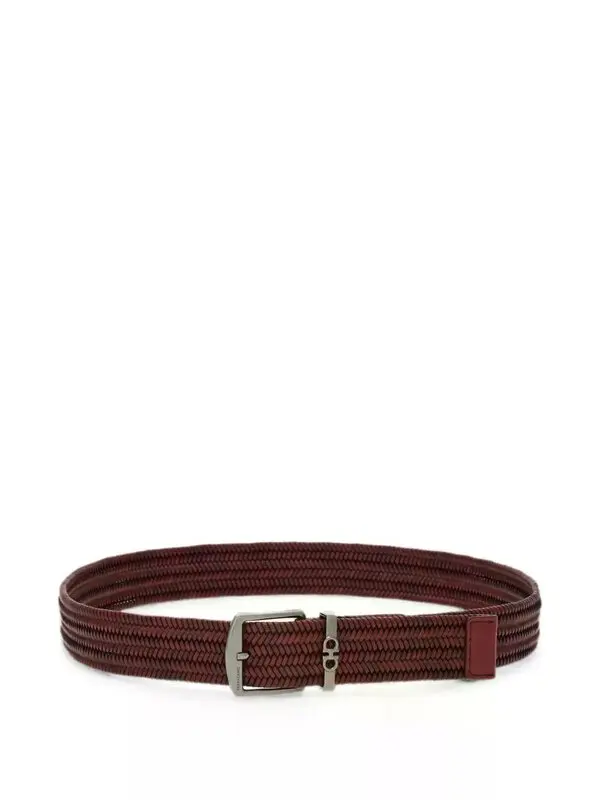 FERRAGAMO Woven Belt With Gancini Buckle - Red