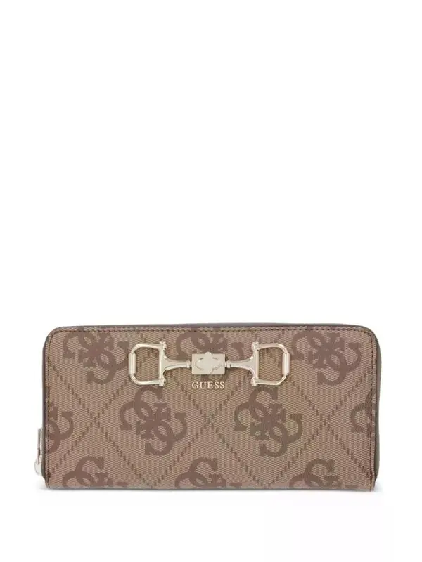 Guess Logo-print Zip-up Wallet - Brown