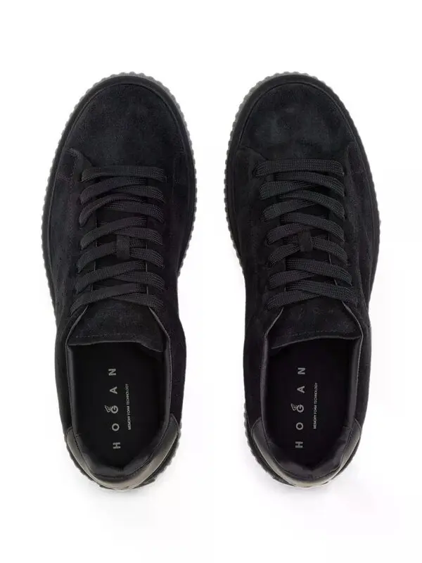 Hogan H-stripes Perforated Suede Lace-up Sneakers - Black