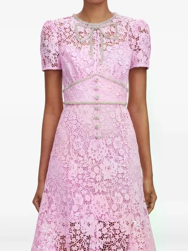 SELF-PORTRAIT Crystal-embellished Floral-lace Midi Dress - Pink