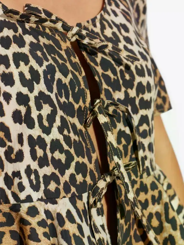 GANNI Leopard Print Puff Sleeve Peplum Blouse - Neutrals