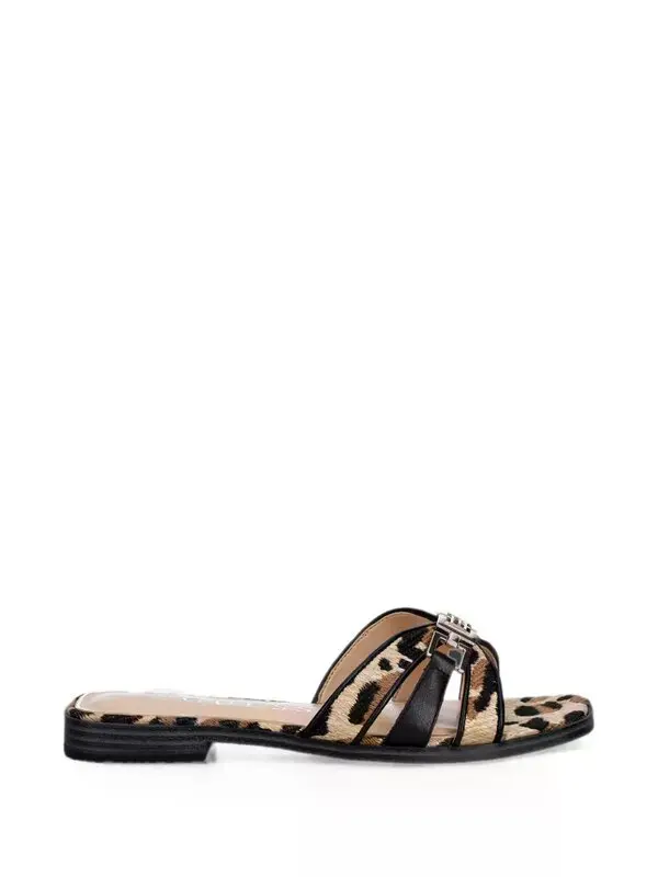 Guess Leopard-print Logo-plaque Flat Slides - Neutrals