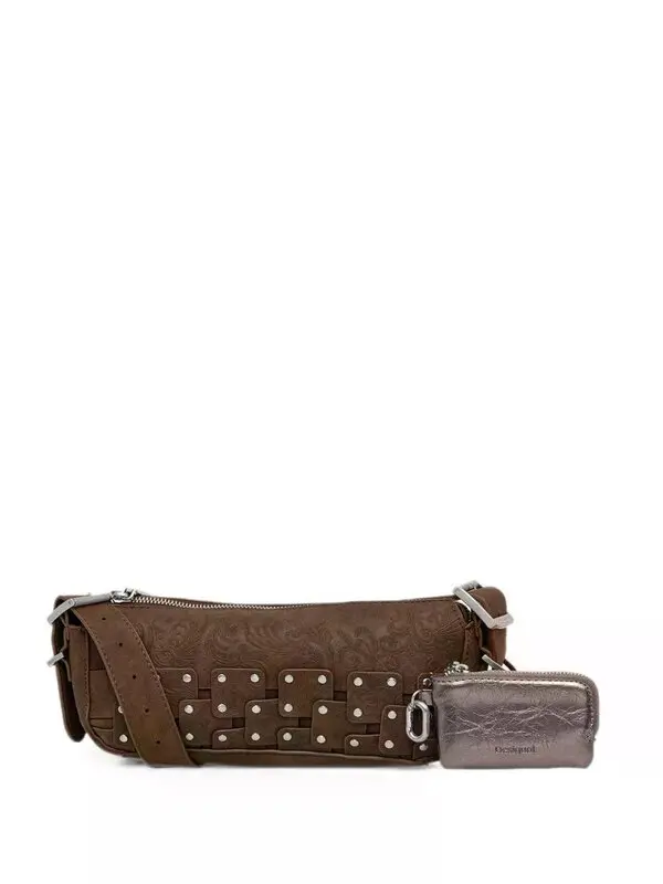 Desigual Embossed Studded Shoulder Bag With Detachable Pouch