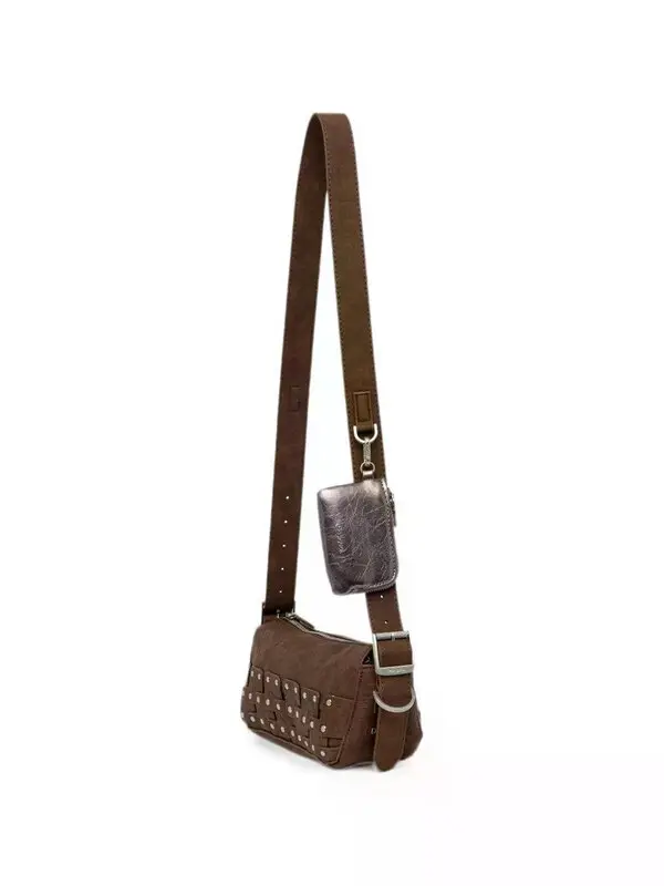 Desigual Embossed Studded Shoulder Bag With Detachable Pouch