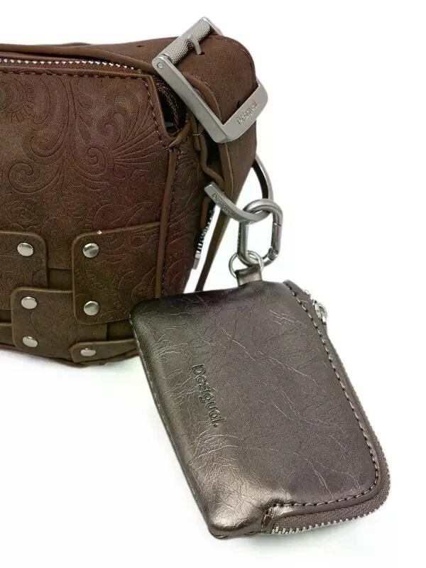 Desigual Embossed Studded Shoulder Bag With Detachable Pouch