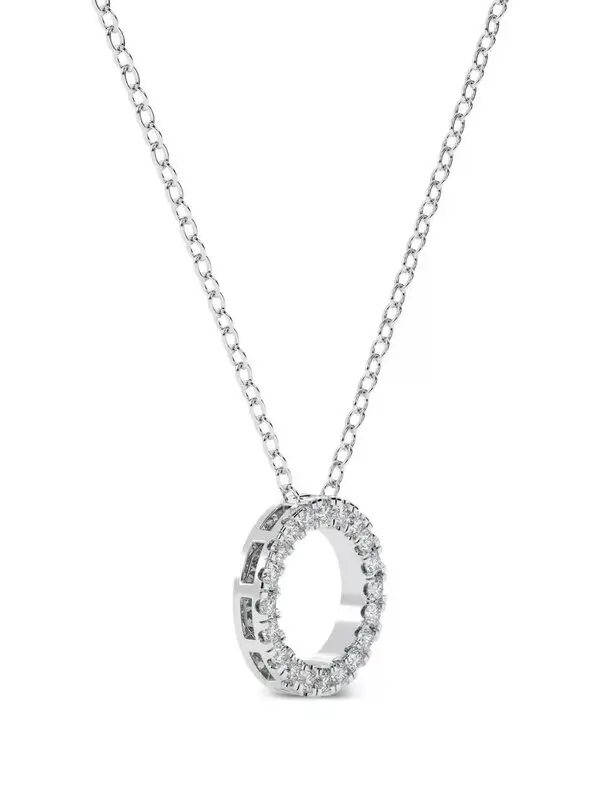 DIAMOND ESSENTIALS 14kt White Gold Pavé-set Diamond Circle Pendant Necklace
