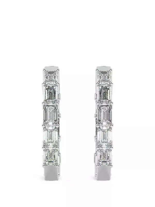 Diamond Essentials Emerald Cut Diamond Hoop Earrings In 14k White Gold - Silver