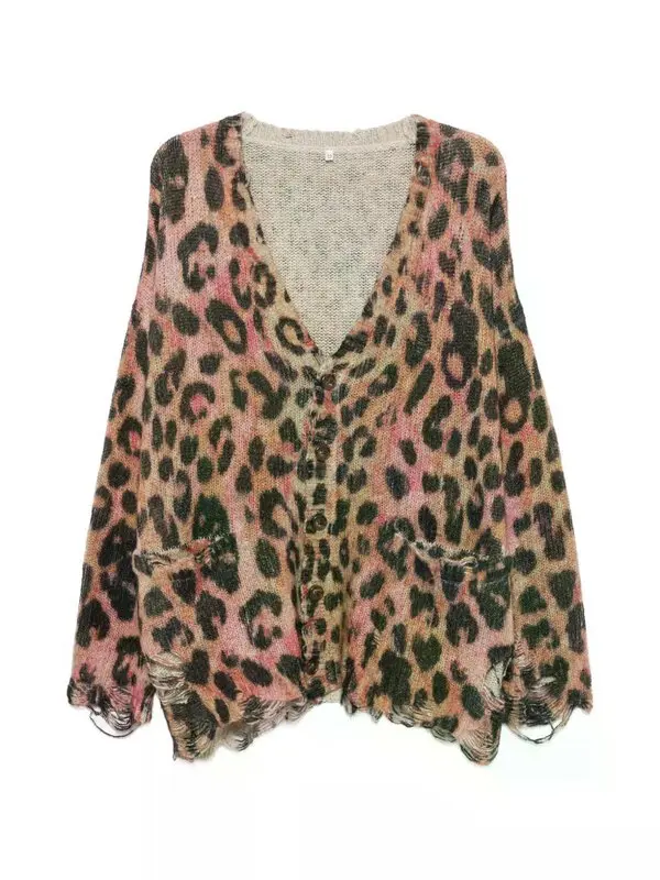 R13 Leopard Print Distressed Cardigan