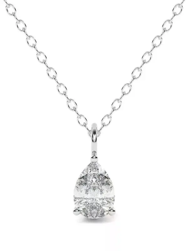Diamond Essentials 14k White Gold Pear-cut Solitaire Necklace - Silver