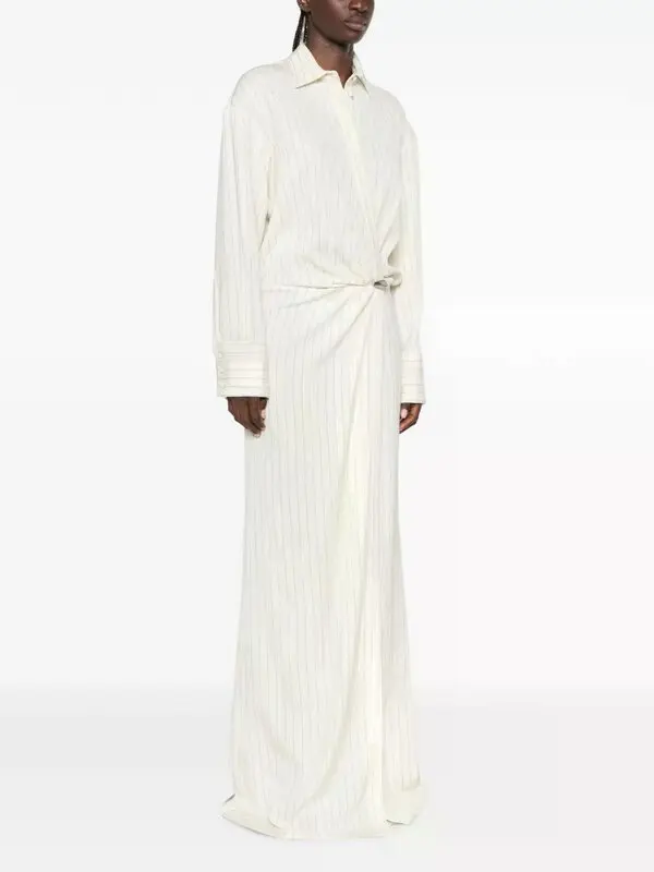 DONDUP Pinstripe Print Draped Maxi Gown