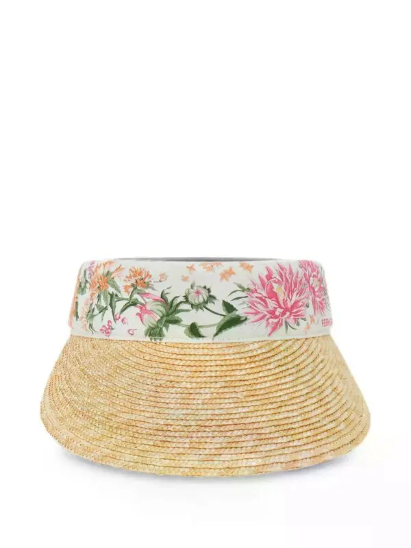 FERRAGAMO Spring-print Straw Visor - Neutrals