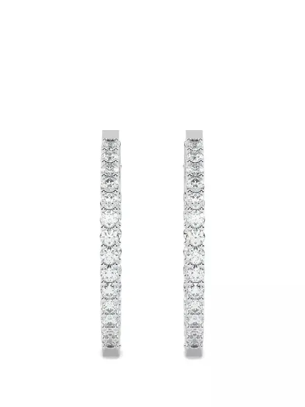 Diamond Essentials Lab-grown Diamond Oval Hoop Earrings In 14k White Gold - Silver