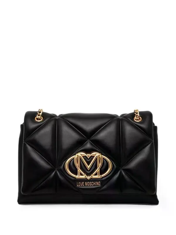 Moschino Quilted Logo Plaque Crossbody Bag - Black
