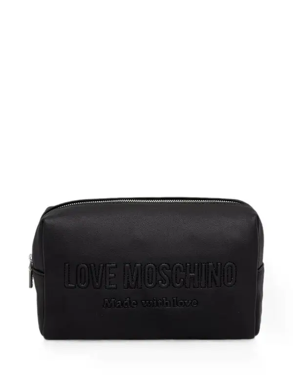 Moschino Logo Embossed Grained Texture Make-up Bag - Black