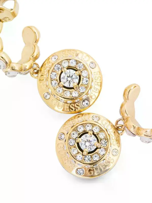 Guess Crystal-embellished Logo-pendant Hoop Earrings - Gold