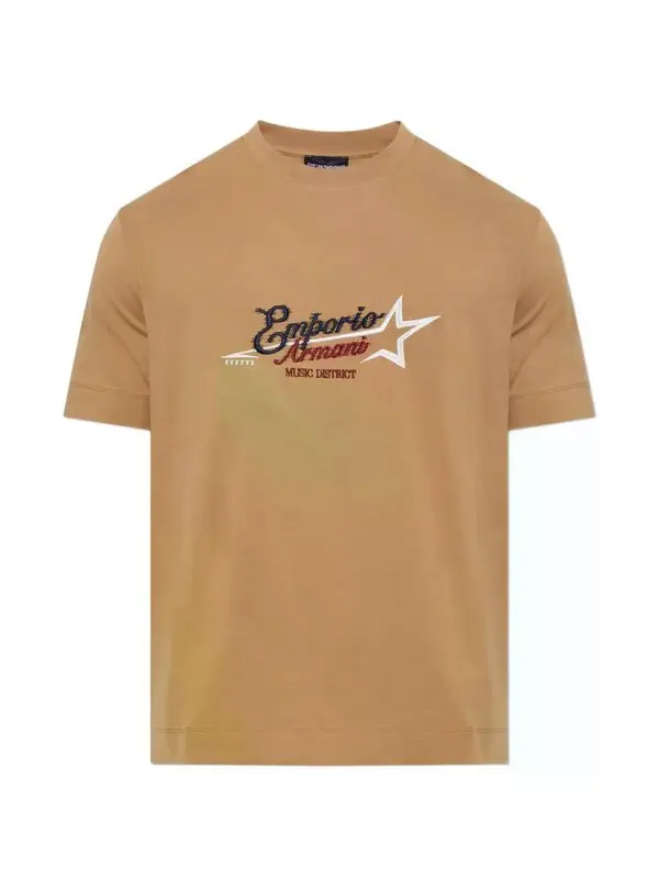 Emporio Armani Logo-embroidered T-shirt - Neutrals