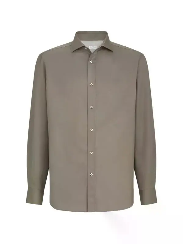 Brunello Cucinelli Garment-dyed Twill Shirt With Spread Collar