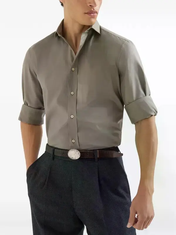Brunello Cucinelli Garment-dyed Twill Shirt With Spread Collar