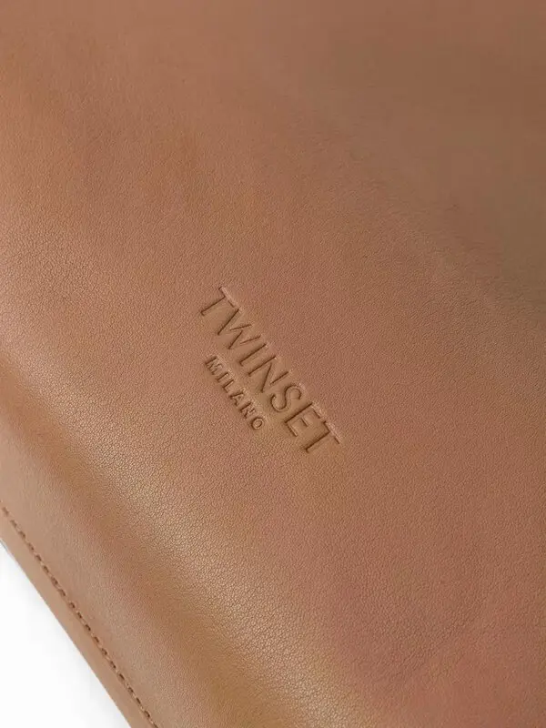 TWINSET Small Logo-debossed Leather Tote Bag