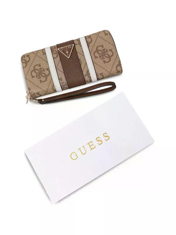 Guess Laurel Logo-print Striped Wallet - Neutrals