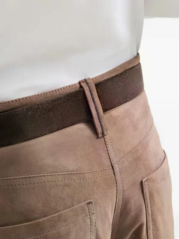 Brunello Cucinelli Suede Baggy Trousers With Monili Embellishment