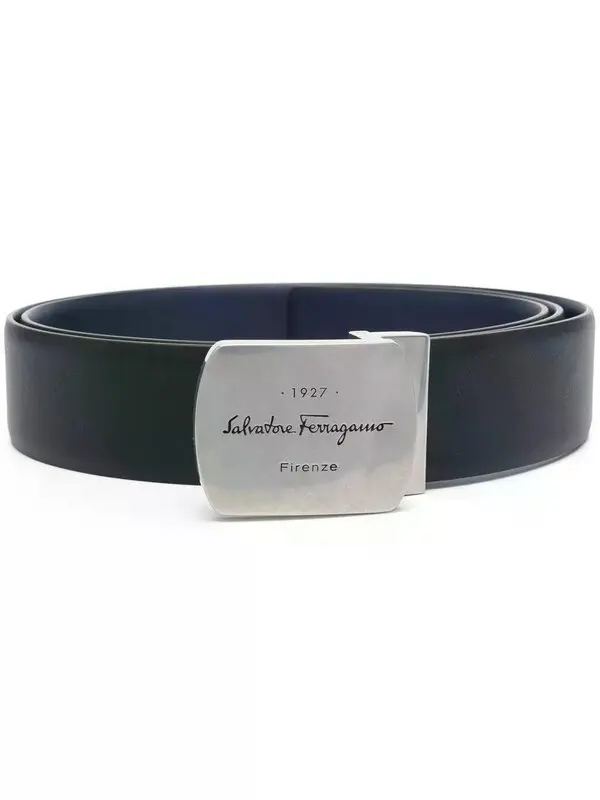 FERRAGAMO Logo Buckle Leather Belt - Black